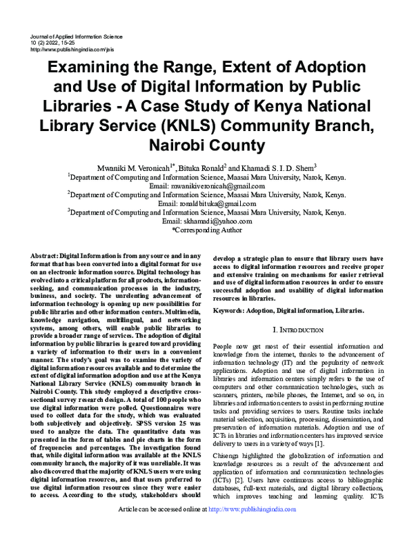 (PDF) Examining the Range, Extent of Adoption and Use of Digital ...