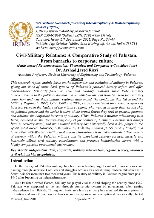 (PDF) Civil-Military Relations: A Comparative Study of Pakistan: From ...