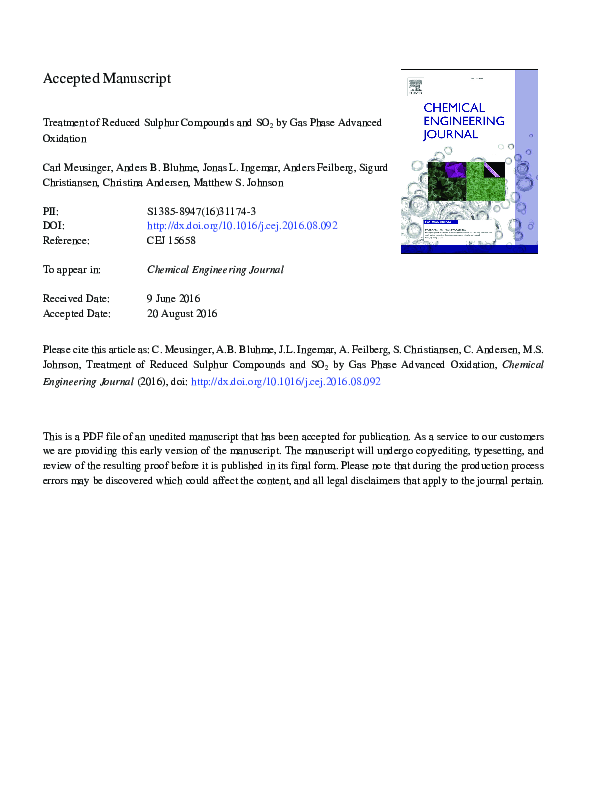 (PDF) Treatment of reduced sulphur compounds and SO2 by Gas Phase ...