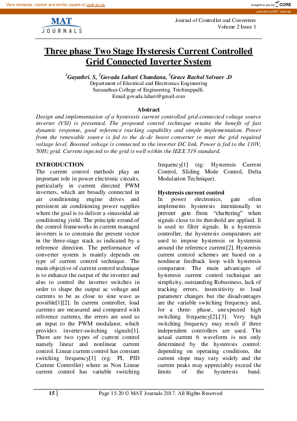 Pdf Three Phase Two Stage Hysteresis Current Controlled Grid Connected Inverter System