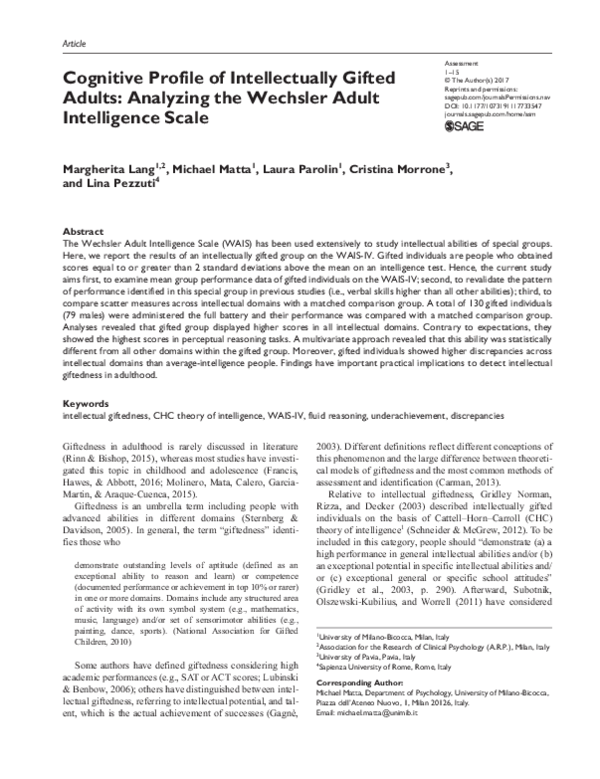(PDF) Cognitive Profile of Intellectually Gifted Adults: Analyzing the Wechsler Adult ...