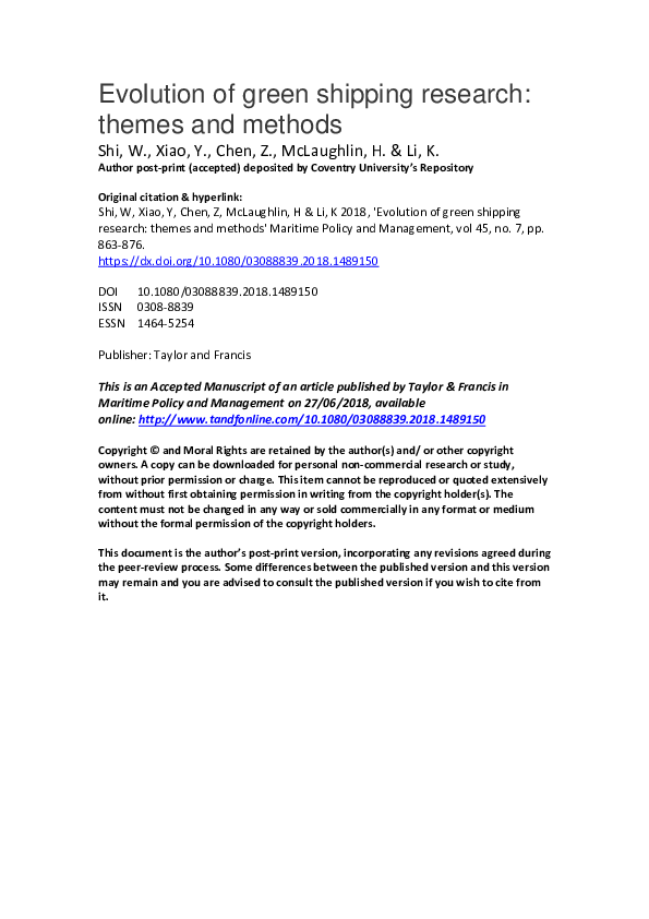 (PDF) Evolution of green shipping research: themes and methods