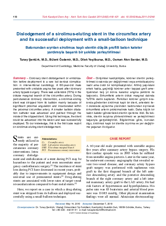 (PDF) Dislodgement of a sirolimus-eluting stent in the circumflex ...