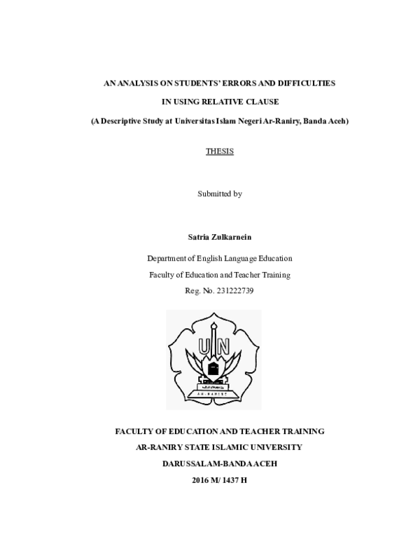 (PDF) An Analysis on Students' Errors and Difficulties in Using ...