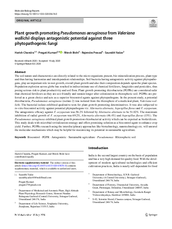 (PDF) Plant growth promoting Pseudomonas aeruginosa from Valeriana wallichii displays ...