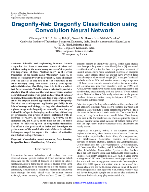 (PDF) Dragonfly-Net: Dragonfly Classification using Convolution Neural Network