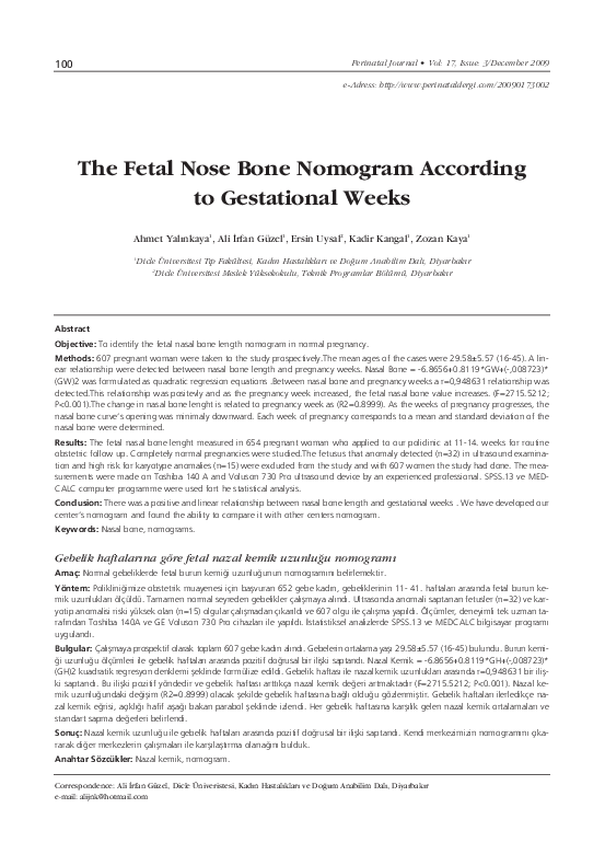 (PDF) The Fetal Nose Bone Nomogram According To Gestational Weeks