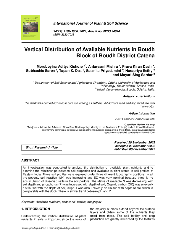(PDF) Vertical Distribution of Available Nutrients in Boudh Block of ...