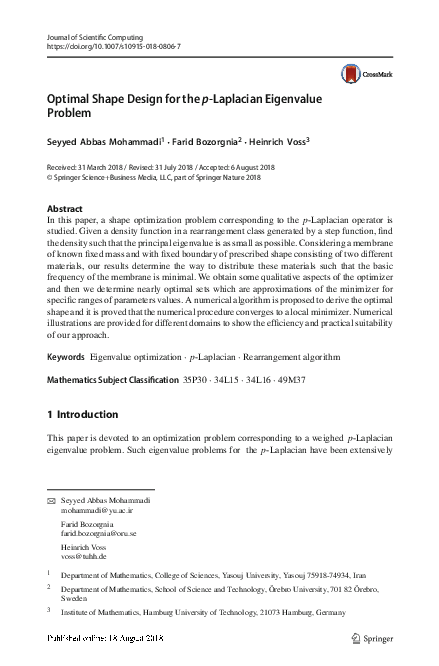 (PDF) Optimal Shape Design for the p-Laplacian Eigenvalue Problem