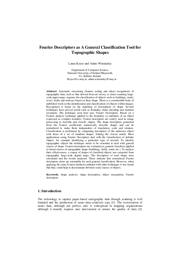 (PDF) Fourier descriptors as a general classification tool for topographic shapes