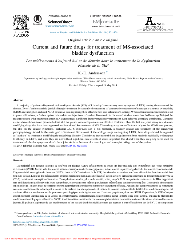 (PDF) Current and future drugs for treatment of MS-associated bladder ...