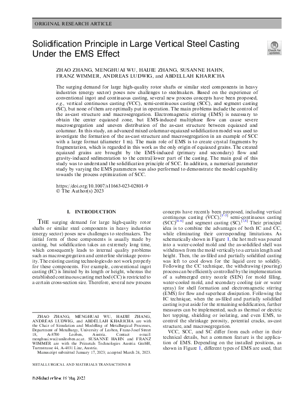 (PDF) Solidification Principle in Large Vertical Steel Casting Under ...