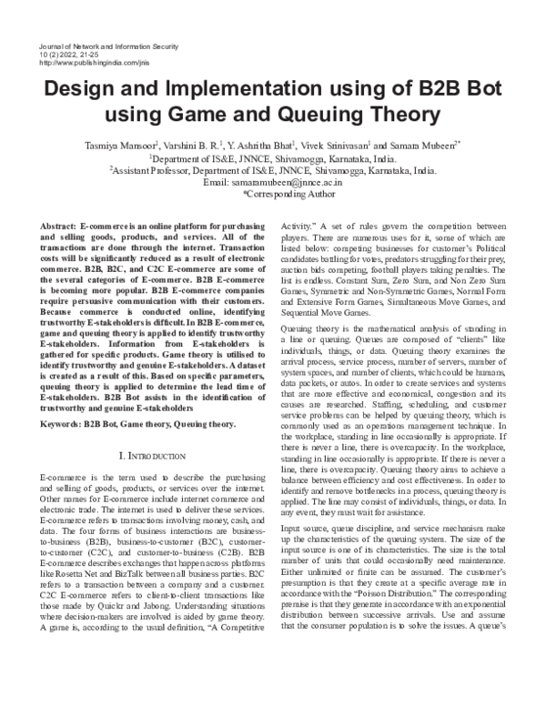 (PDF) Design and Implementation using of B2B Bot using Game and Queuing Theory