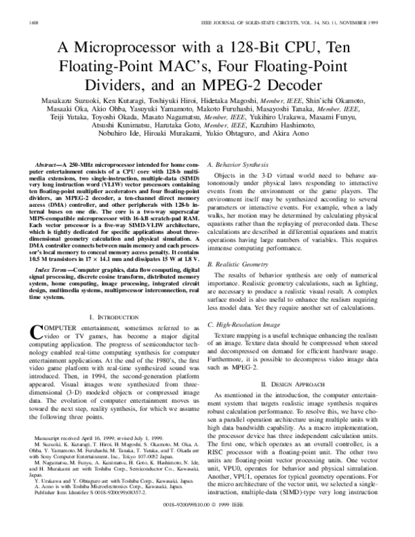 (PDF) A microprocessor with a 128-bit CPU, ten floating-point MAC's, four floating-point ...