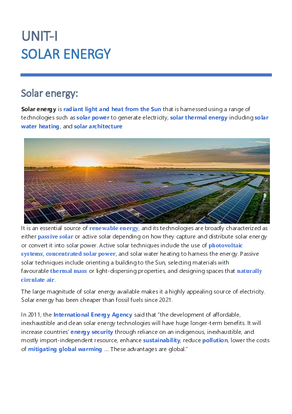 (PDF) UNIT-I SOLAR ENERGY