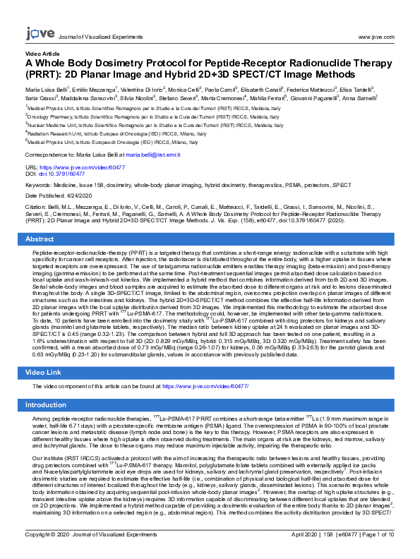 (PDF) A Whole Body Dosimetry Protocol for Peptide-Receptor Radionuclide ...