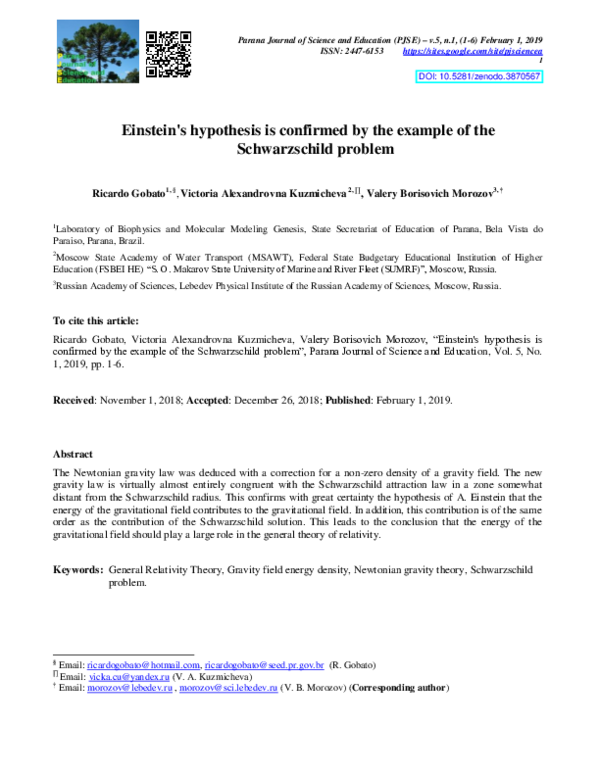 (PDF) Einstein's hypothesis is confirmed by the example of the ...