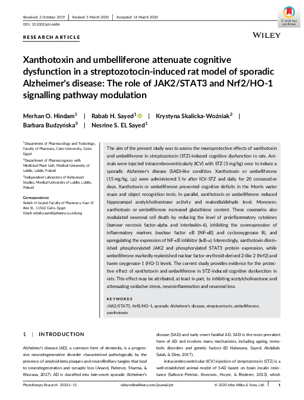 (PDF) Xanthotoxin and umbelliferone attenuate cognitive dysfunction in ...