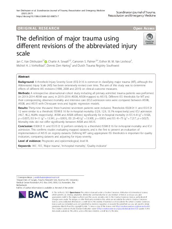 (PDF) The definition of major trauma using different revisions of the ...