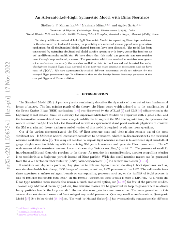 (PDF) An Alternate Left-Right Symmetric Model with Dirac Neutrinos