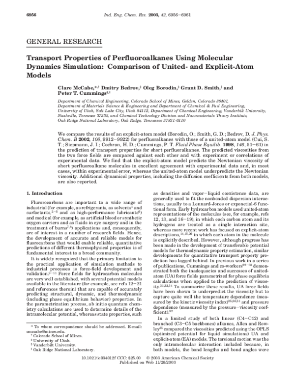 (PDF) Transport Properties of Perfluoroalkanes via MD