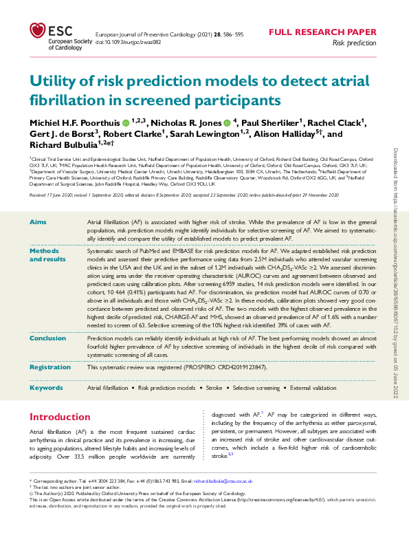 (PDF) Utility of risk prediction models to detect atrial fibrillation ...