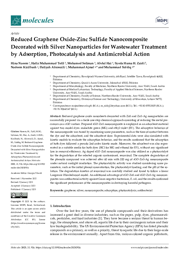 (PDF) Reduced Graphene Oxide-Zinc Sulfide Nanocomposite Decorated with Silver Nanoparticles for ...