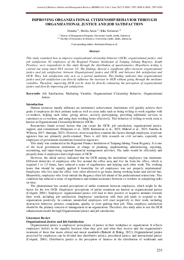 (PDF) Improving Organizational Citizenship Behavior Through Organizational Justice and Job ...