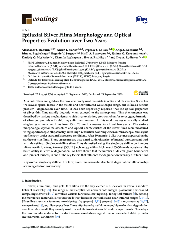 (PDF) Epitaxial Silver Films Morphology and Optical Properties ...