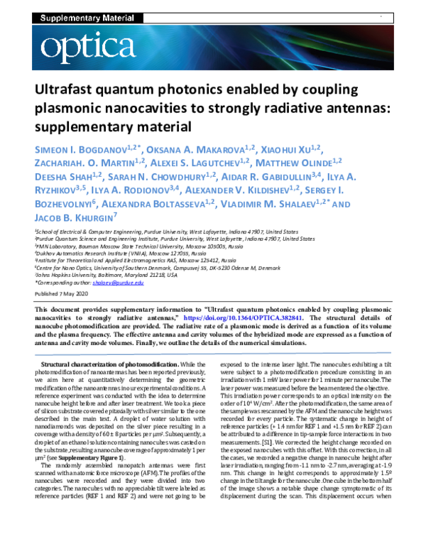 (PDF) Ultrafast quantum photonics enabled by coupling plasmonic nanocavities to strongly ...