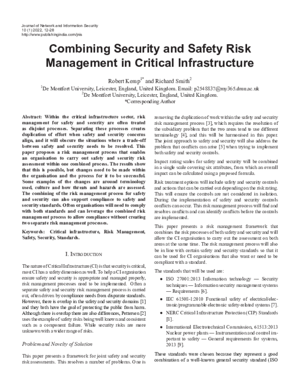 (PDF) Combining Security and Safety Risk Management in Critical ...