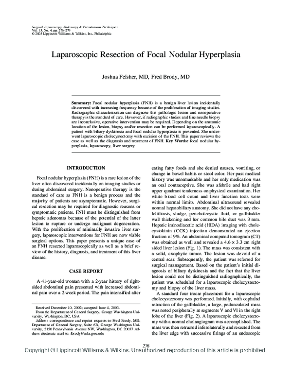 (PDF) Laparoscopic Resection of Focal Nodular Hyperplasia