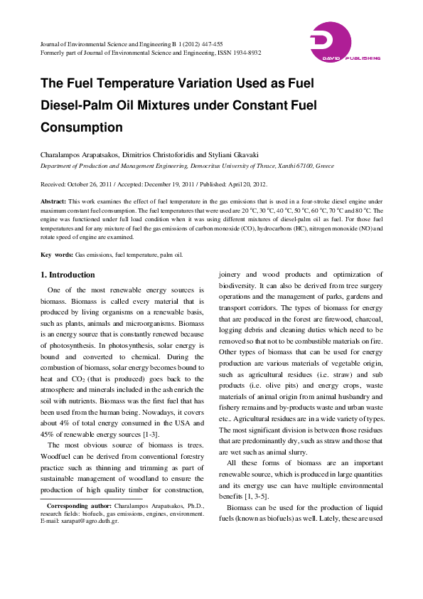 (PDF) The Fuel Temperature Variation Used as Fuel Diesel-Palm Oil ...
