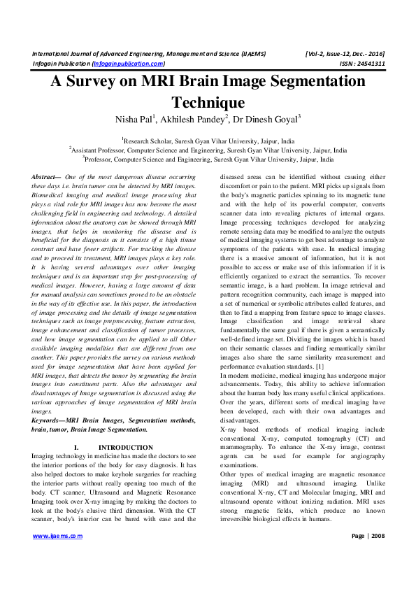 (PDF) A Survey on MRI Brain Image Segmentation Technique