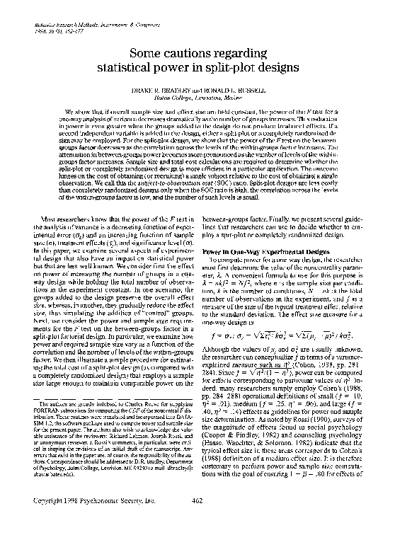 (PDF) Some cautions regarding statistical power in split-plot designs