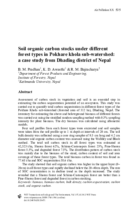 (PDF) Soil organic carbon stocks under different forest types in Pokhare khola sub-watershed: a ...