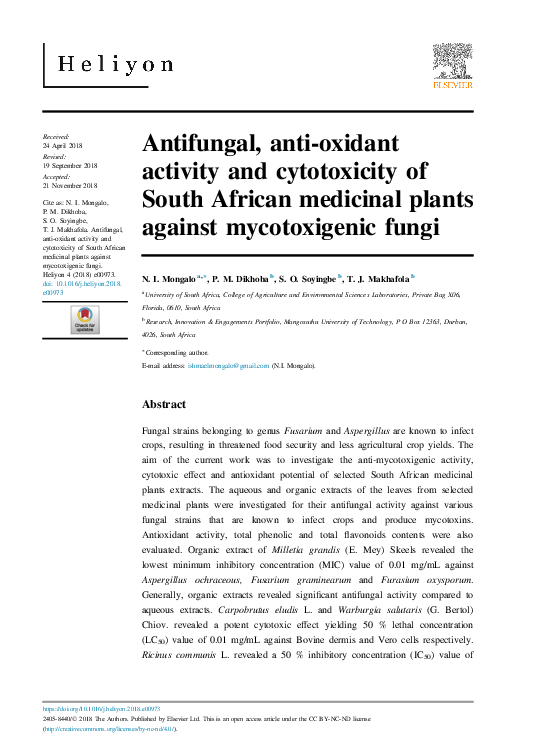 (PDF) Antifungal, anti-oxidant activity and cytotoxicity of South African medicinal plants ...