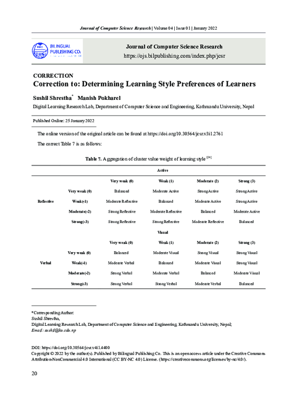 (PDF) Correction to: Determining Learning Style Preferences of Learners