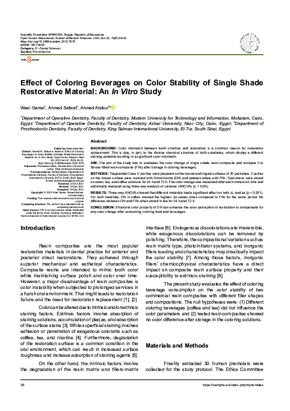 (PDF) Effect of Coloring Beverages on Color Stability of Single Shade ...