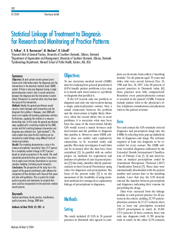 (PDF) Statistical linkage of treatment to diagnosis for research and ...