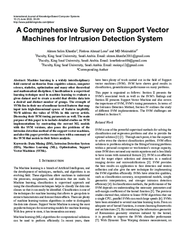 Pdf A Comprehensive Survey On Support Vector Machines For Intrusion Detection System