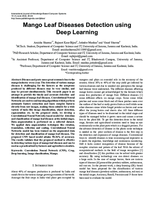 Pdf Mango Leaf Diseases Detection Using Deep Learning
