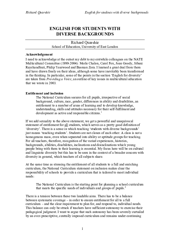(PDF) English for Students with Diverse Backgrounds