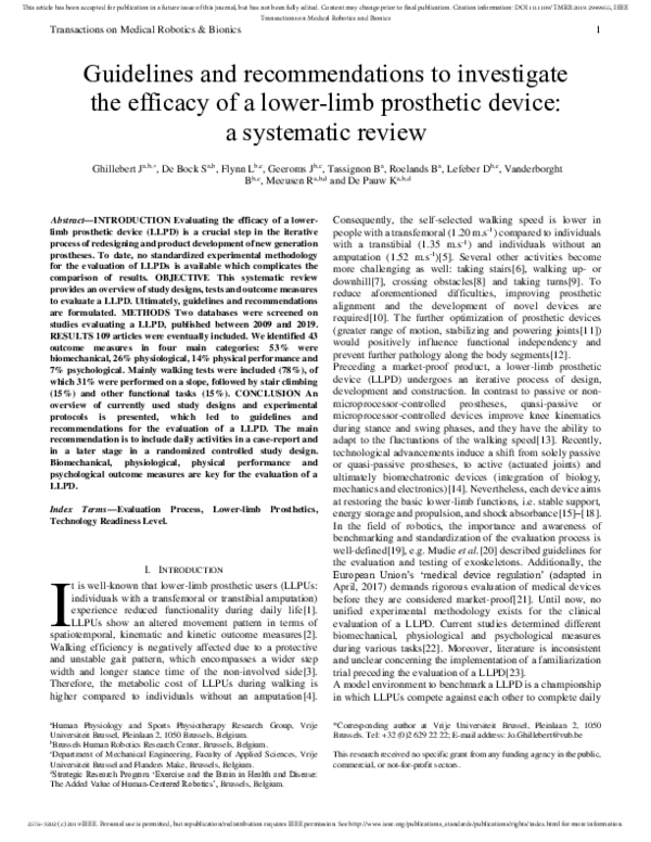 (PDF) Guidelines and Recommendations to Investigate the Efficacy of a Lower-Limb Prosthetic ...