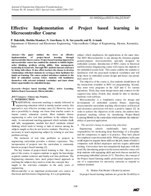 (PDF) Effective Implementation of Project based learning in ... (PDF) Effective Implementation of Project based learning in ...