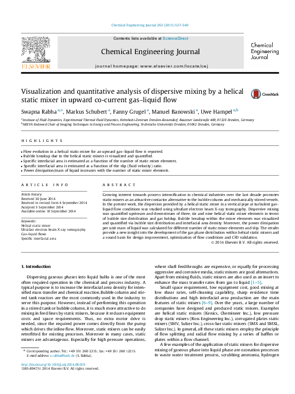 (PDF) Visualization and quantitative analysis of dispersive mixing by a helical static mixer in ...