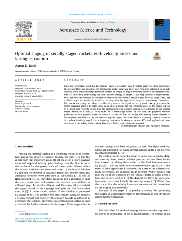 (PDF) Optimal staging of serially staged rockets with velocity losses ...