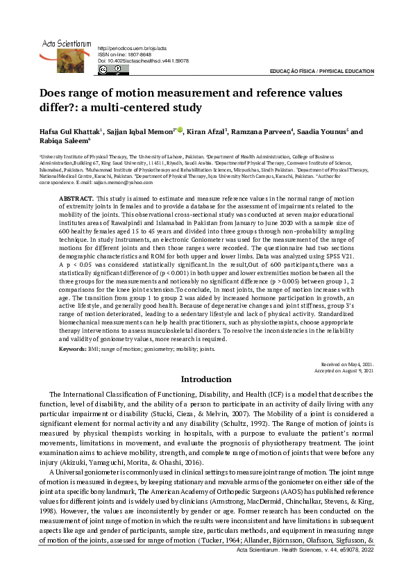 (PDF) Does range of motion measurement and reference values differ?: a ...