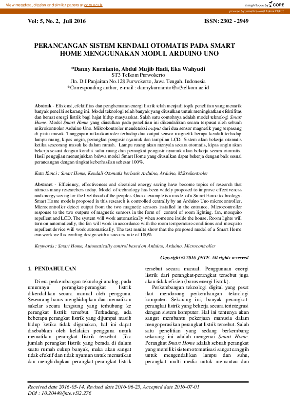 (PDF) Perancangan Sistem Kendali Otomatis pada Smart Home menggunakan Modul Arduino Uno