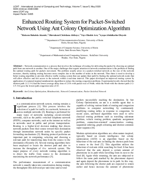 (PDF) Enhanced Routing System for Packet-Switched Network Using Ant Colony Optimization Algorithm